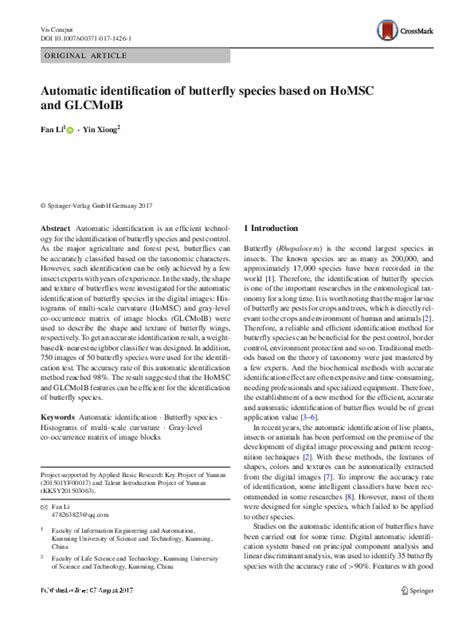Pdf Automatic Identification Of Butterfly Species Based On Local