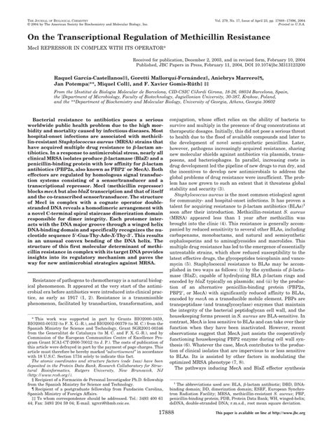 Pdf On The Transcriptional Regulation Of Methicillin Resistance