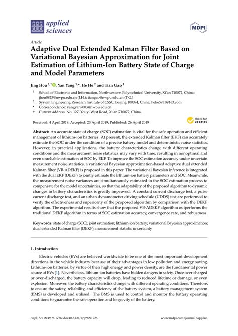 Pdf Adaptive Dual Extended Kalman Filter Based On Variational Bayesian Approximation For Joint