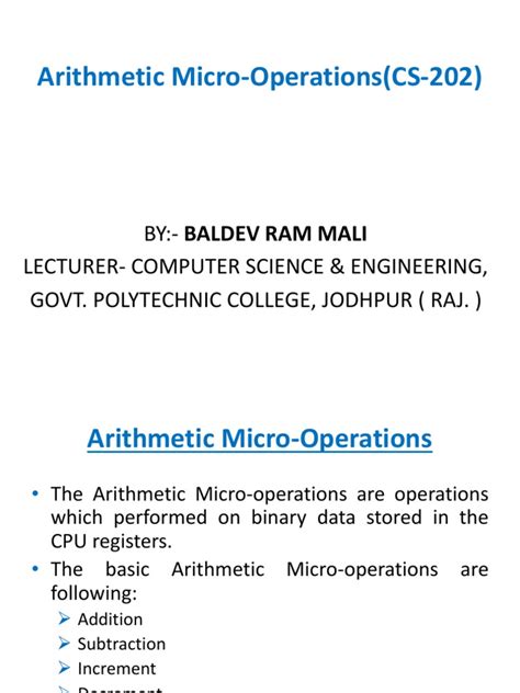 Cs 202 Arithmetic Micro Operations Pdf Computer Engineering