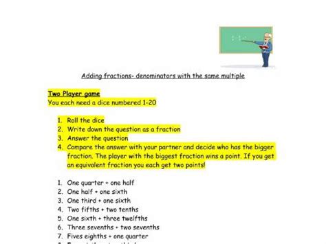 Adding Fractions Differentiated Game Upper KS Year Teaching Resources