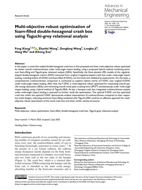 pdf multi objective robust optimization of foam filled double