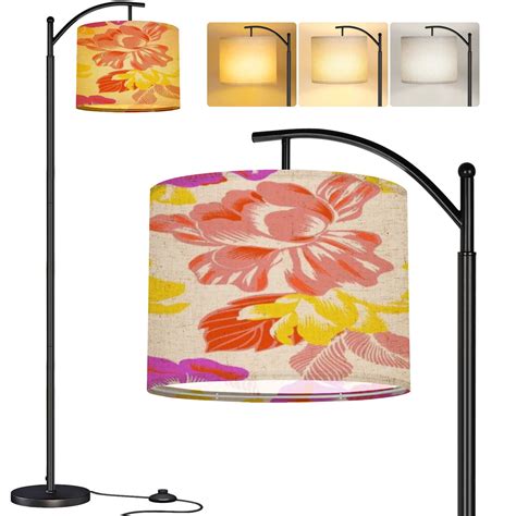Arc Floor Lamp Pattern Textile Tropical Leaves Flowers Palm Geometric
