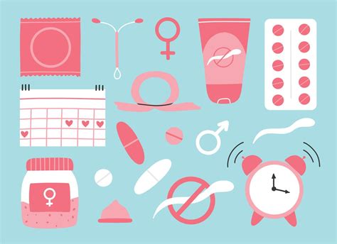 Types Of Contraception Pills Calendar Patch Condom And Coil Vector