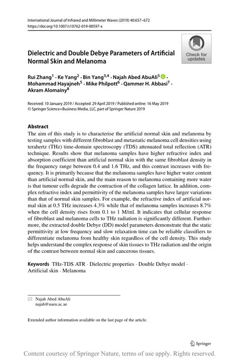Dielectric And Double Debye Parameters Of Artificial Normal Skin And