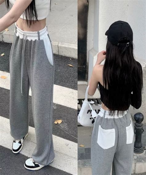 당일발송 허리밴딩 배색와이드 팬츠 트레이닝바지 에이블리