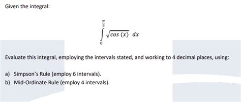 Solved Given The Integral ∫0π3cos X 2dxevaluate This