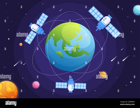 Artificial Satellites Orbiting The Planet Earth With Wireless Technology Global 5g Internet