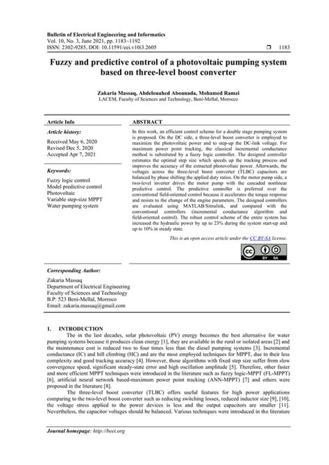 fuzzy and predictive control of a photovoltaic pumping system based on