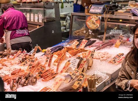Nishiki Market Kyoto Fishmonger Fish Food Stall Indoor Market