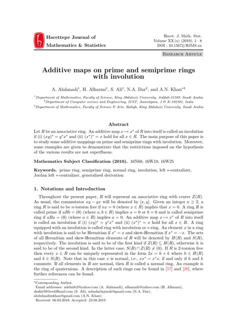 Pdf Additive Maps On Prime And Semiprime Rings With Involution