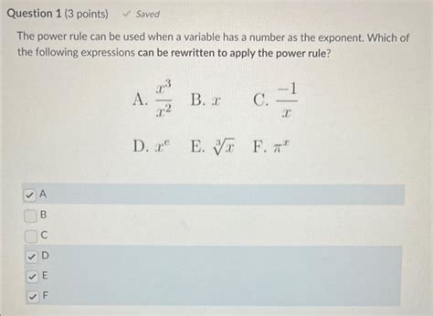 Solved The Power Rule Can Be Used When A Variable Has A Chegg Com