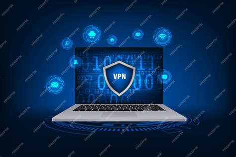 Premium Vector Vector Laptop Mockup Virtual Private Network With Shield Concept Cyber Security