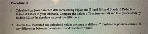 Solved Procedure D Calculate Ecell Row In Each Data Chegg Com