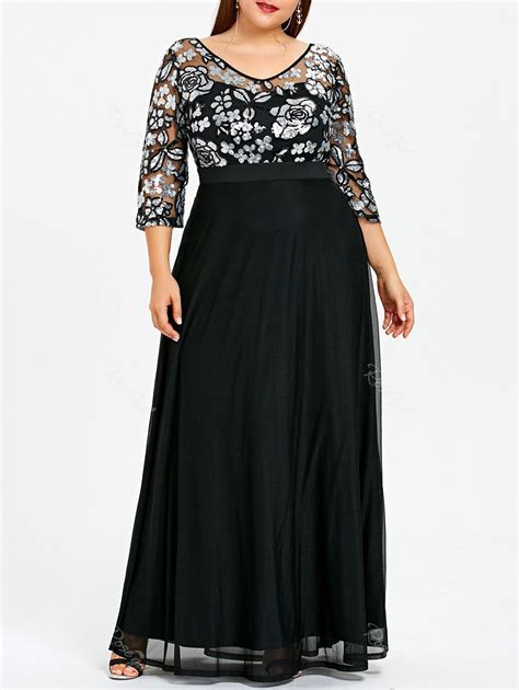 35 Off Plus Size Floral Sequined Maxi Prom Dress Rosegal