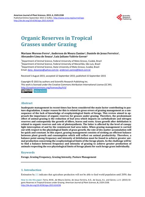 Pdf Organic Reserves In Tropical Grasses Under Grazing