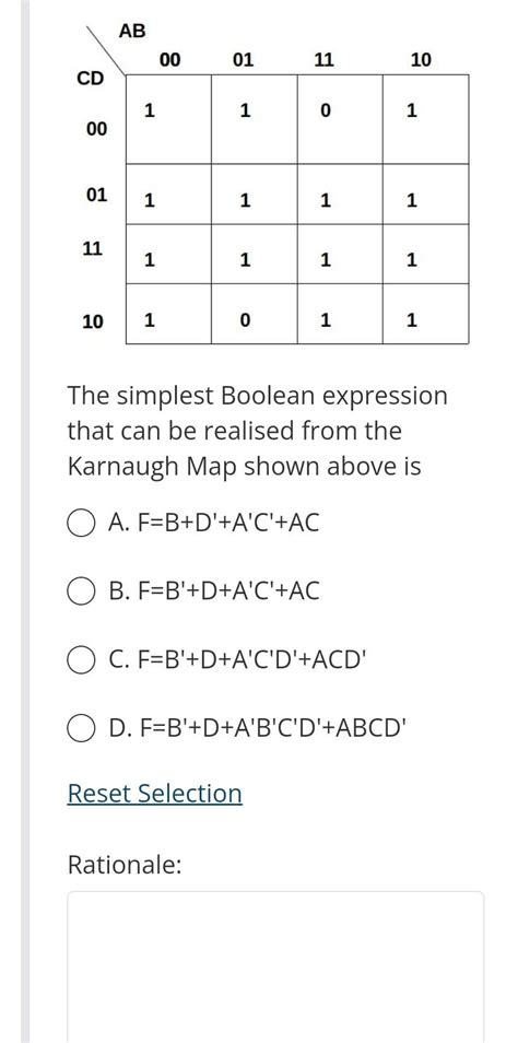 Solved The Simplest Boolean Expression That Can Be Realised Chegg
