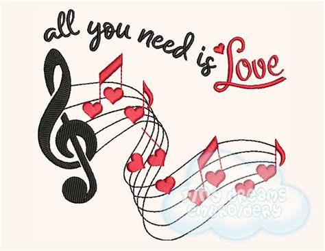 All You Need Is Love Musical Hearts Notes Embroidery Design Tiny Dreams Embroidery
