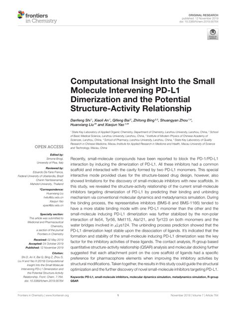 Pdf Computational Insight Into The Small Molecule Intervening Pd L1