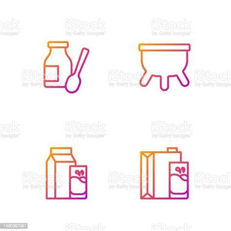 우유 케피어 병에 담긴 요구르트 및 젖통을 위한 세트 라인 종이 패키지 그라데이션 색상 아이콘입니다 벡터 그라데이션에 대한 스톡 벡터 아트 및 기타 이미지 Istock