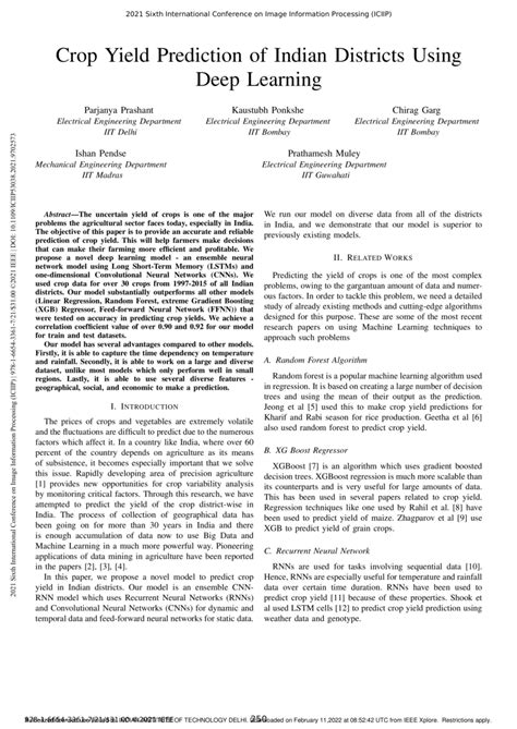 PDF Crop Yield Prediction Of Indian Districts Using Deep Learning
