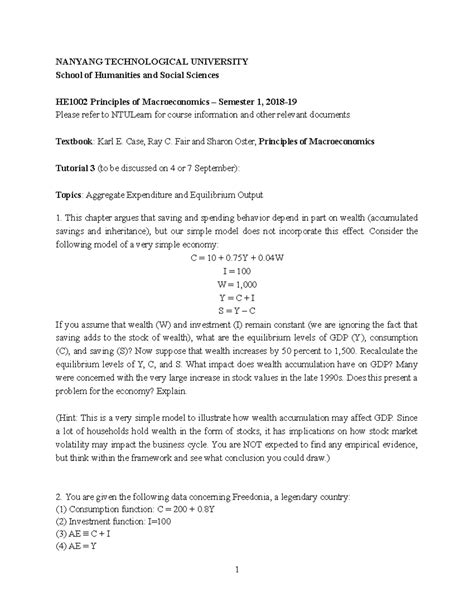 He1002 Tutorial 3 Questions Nanyang Technological University School