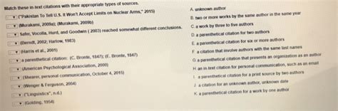 Solved Match These In Text Citations With Their Appropriate Chegg Com