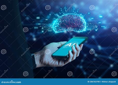 business man holding mobile phone with ai icon artificial intelligence