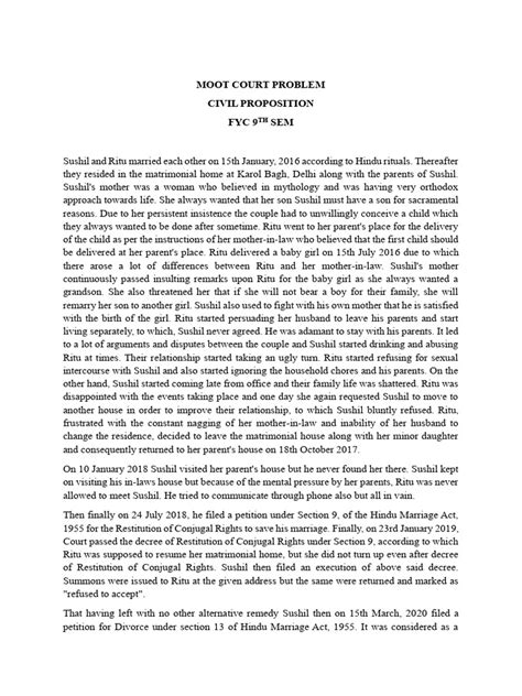 moot court problem 1 pdf marriage divorce