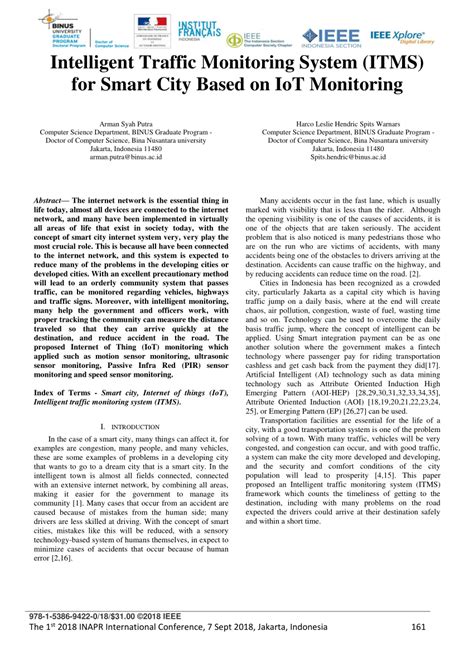 Pdf Intelligent Traffic Monitoring System Itms For Smart City Based