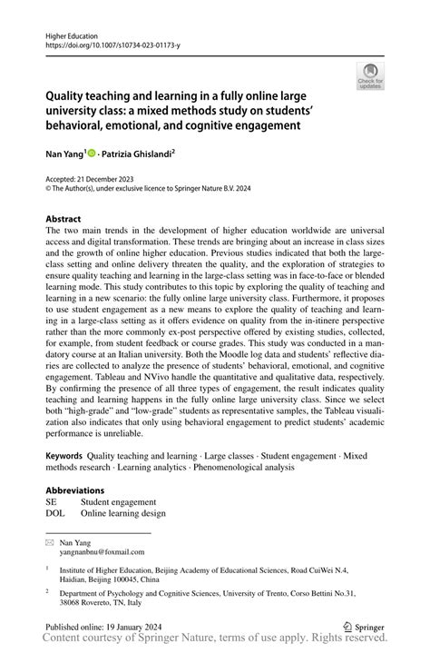 Quality Teaching And Learning In A Fully Online Large University Class