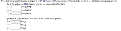 Solved Three Discrete Spectral Lines Occur At Angles Of 10 09 13 80 And 14 90 Respectively In