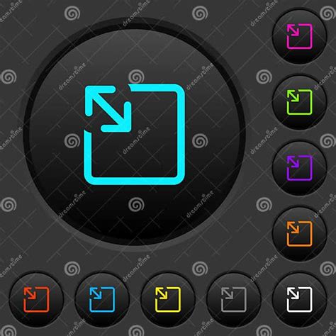 resize object dark push buttons with color icons stock vector