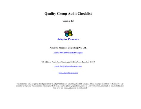 Quality Internal Audit Checklist Template Excel XLS