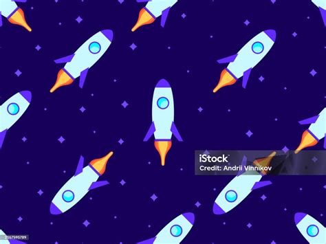 우주선 완벽 한 패턴입니다 궤도 발사체 플랫 스타일의 우주 로켓 우주 탐사 및 행성 간 비행을 위한 우주선 배너 및 포스터 디자인 벡터 일러스트 레이 션 개념에 대한 스톡