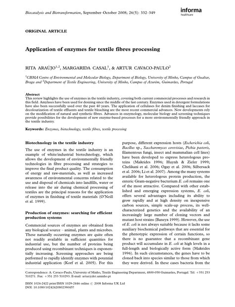 Pdf Application Of Enzymes For Textile Fibres Processing
