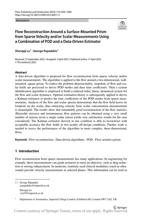 Pdf Flow Reconstruction Around A Surface Mounted Prism From Sparse Velocity Andor Scalar