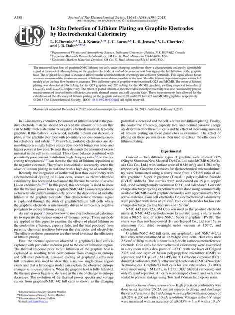 In Situ Detection Of Lithium Plating On Graphite Electrodes By Electrochemical Calorimetry