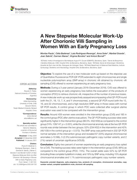 Pdf A New Stepwise Molecular Work Up After Chorionic Villi Sampling