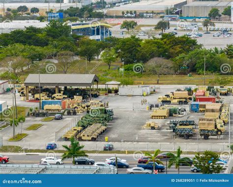 Aerial Photo Military Vehicle Compound Editorial Photo Image Of Hummer Drone 268289051
