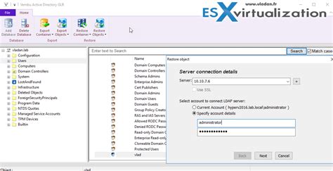 How To Restore Deleted User Account From Microsoft Active Directory With Vembu BDR ESX