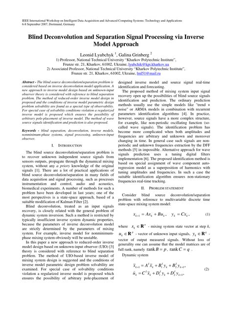 Pdf Blind Deconvolution And Separation Signal Processing Via Inverse