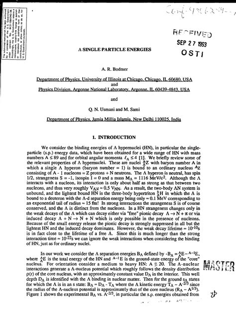 Pdf A Single Particle Energies