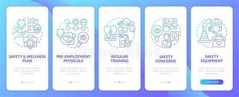 Employee Injuries Prevention Tips Blue Gradient Onboarding Mobile App
