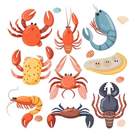 Vector Seafood Illustration Fish Food Sea Ocean Crab Fresh Icon Design