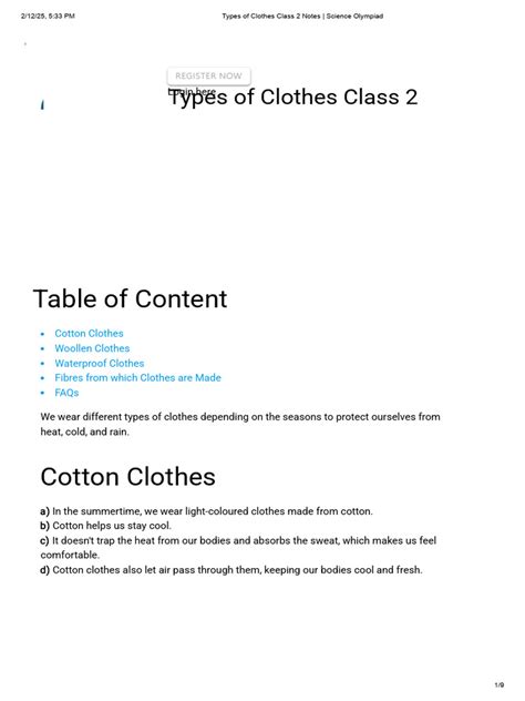 Types Of Clothes Class 2 Notes Science Olympiad Pdf Fibers Clothing