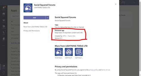 microsoft teams personal apps lightning tools