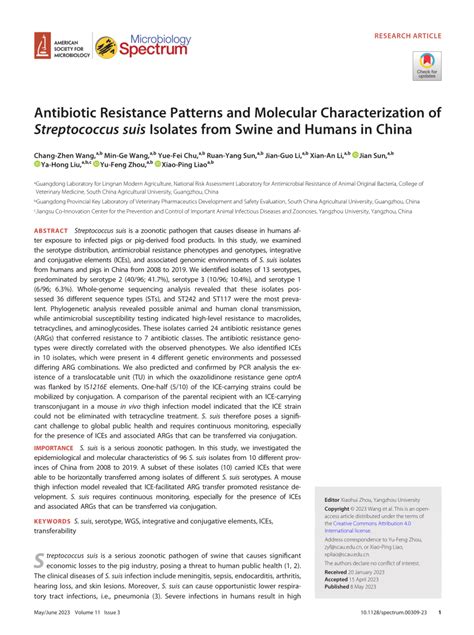 Pdf Antibiotic Resistance Patterns And Molecular Characterization Of Streptococcus Suis