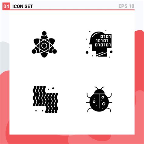 Set Of 4 Vector Solid Glyphs On Grid For Atom Cooking Binary