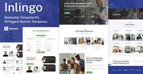 inlingo professional english course elementor template kit wp